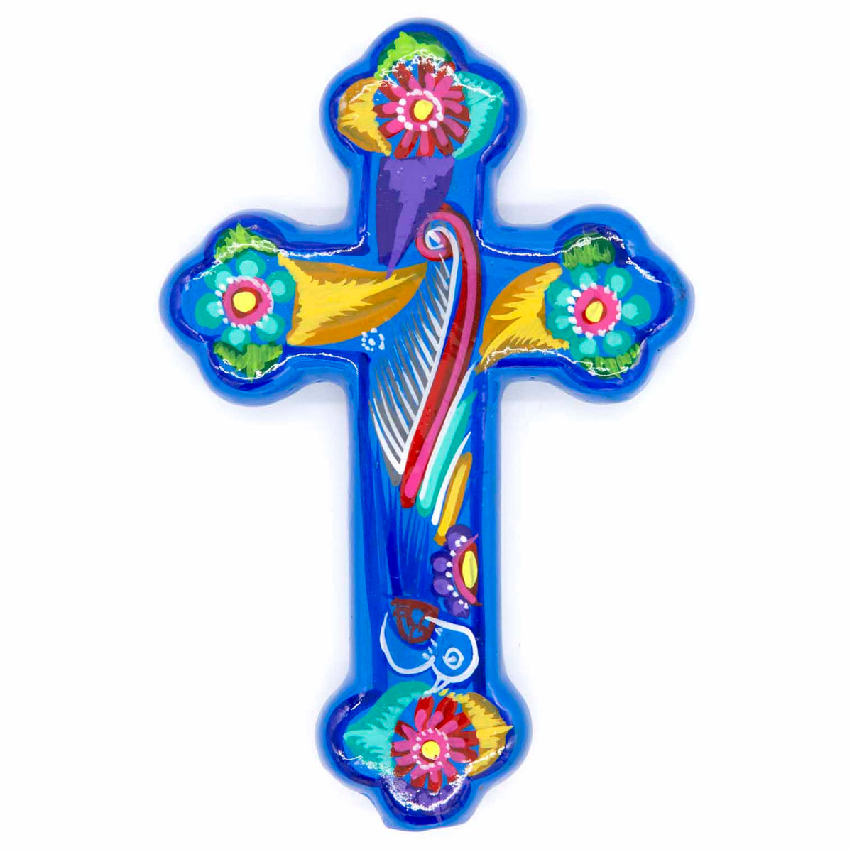 Mexican Painted Ornate Bird Cross – Siesta Crafts